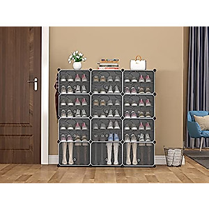 ArtBeauty Portable Shoe Rack Organizer, Plastic Cube Storage 42 Pair Tower Shelves Shoe Storage Cabinet Stand,Modular Cabinet for Hallway Bedroom Closet Entryway, 8 Tier Black