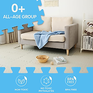 Coolcandy EVA Foam Play Mat, 16 Tiles Colorful Baby Play Mat, Square Kids Playmat with Solid Colored, 0.4" Thickened Interlocking Foam Floor Tiles, Puzzle Play Mat for Baby Crawling, Playing (White)