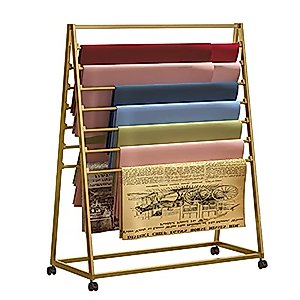 Freestanding Movable Scarf Rack Stand/Wrapping Paper Storage Organziers with Wheels, Metal Modern Double-Side Tall Display Shelf for Flower Shop/Retail Stores/Craft Room