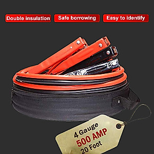 GOHAWKTEQ G5204C 4 Gauge 500A 20FT Heavy Duty Jumper Battery Cables Booster Jump Starter Replaces# AA-003-1A