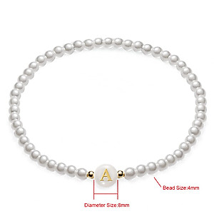 Gold Pearl Bracelets for Women Trendy Dainty Initial Bracelet,Strand Beaded 14k Gold Plated Bracelets for Women,Fashion Charm Womens Bracelets Jewelry Gifts