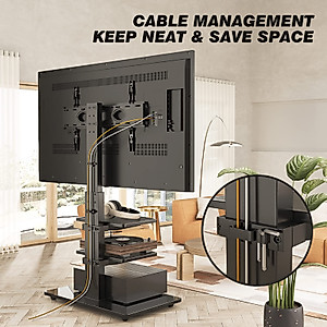 5Rcom Tall Swivel Floor TV Stand with 3 Shelves TV Stand Mount for Most 32 37 47 50 55 60 65 70 inch Plasma LCD LED OLED Flat Screen or Curved TVs, Tall Narrow Stand with Height Adjustable, Black