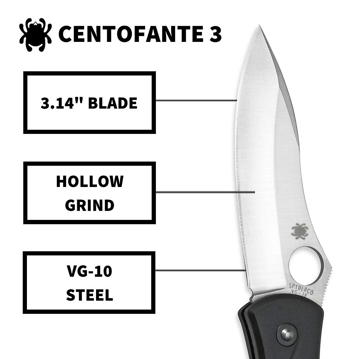 Spyderco CENTOFANTE 3 Prestige Folding Utility Pocket Knife with 3.14" VG-10 Stainless Steel Hollow Ground Blade and Lightweight FRN Handle - PlainEdge - C66PBK3