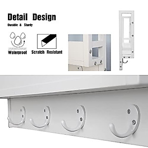 JJS Floating Book Shelf Coat Rack, Wall Mounted Storage Shelves with Coat Hooks Key Holder for Entryway Hallway Bathroom Living Room Bedroom, White, Set of 2