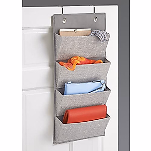 mDesign Soft Fabric Over The Door Hanging Storage Organizer with 4 Large Pockets for Closets in Bedrooms, Hallway, Entryway, Mudroom - Hooks Included - Textured Print, 2 Pack - Gray