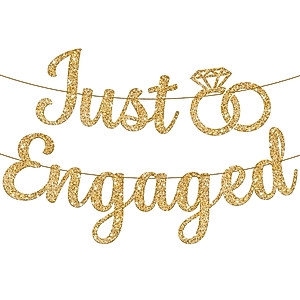 KatchOn, Glitter Gold Just Engaged Banner - 10 Feet, No DIY | Engagement Banner for Just Engaged Decorations | Engagement Party Decorations | Just Engaged Sign | Engagement Decorations