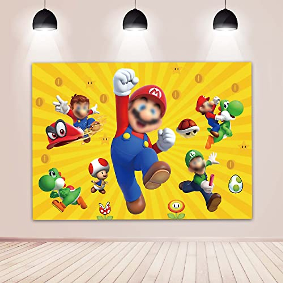 Cartoon Super Brother Boy Backdrop Gold Coin Video Game Adventure Kart Background Super Bros Uncle Mushroom Birthday Party Banner Baby Shower 7x5FT, 7x5FT(210x150cm)