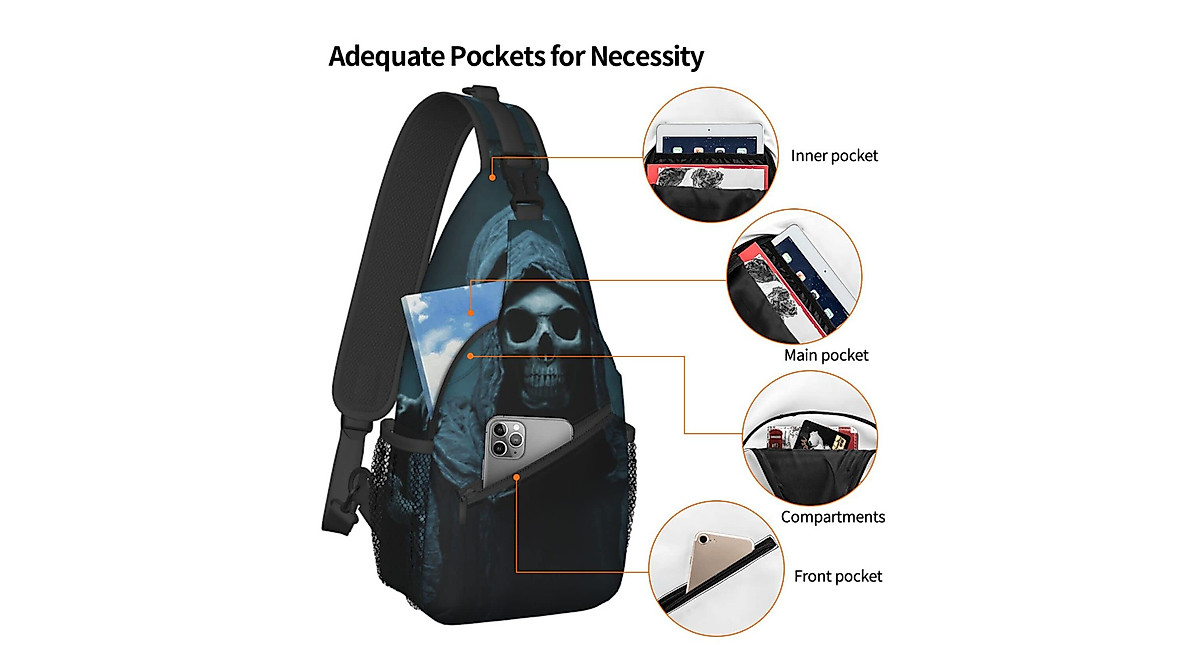 DZUAIKIT Sling Backpack Grim Reaper Reaching Print Crossbody Shoulder ...