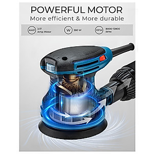 Dong Cheng 5-Inch Random Orbital Sander 380W 12800OPM Electric Palm Sander, 6 Variable Speeds, with 20pcs Sandpaper & Detachable Dust Bag, Power Sander for Woodworking, Sanding & Polishing