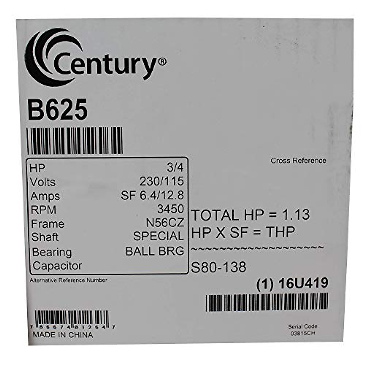 A.O. Smith Century B625 3/4HP 3450RPM 115/230V Polaris PB460 Booster Pump Motor