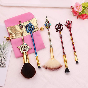 Makeup Brush 7pcs Set With Pouch, Magical Girl Platinum Gold Cardcaptor Sakura Cosmetic Brushes With Cute Pink Bag (Creative Marvel)
