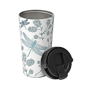 WANGXUEE Dragonfly Flower Print 500ml Stainless Steel Travel Tumbler Double Wall Vacuum Insulated Coffee Mug