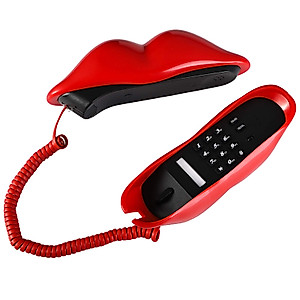 Suwimut Red Mouth Telephone, Wired Novelty Cute Sexy Lip Phone, Real Corded Lip Shaped Landline Phone Desk Corded Phone for Home Hotel Office Decor Gift