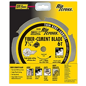 IVY Classic 36482 7-1/4" 6 Tooth Fiber-Cement Cutting Carbide Circular Saw Blade with 5/8" Diamond Knockout Arbor, 1/Card