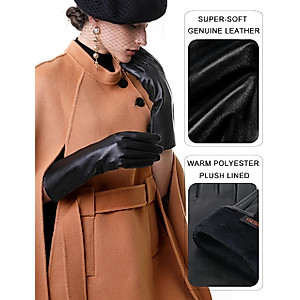 VIKIDEER Long Genuine Leather Gloves for Women Full Touchscreen Winter Warm Lined Elegant Type Little Bigger Black Meduim-12.7"