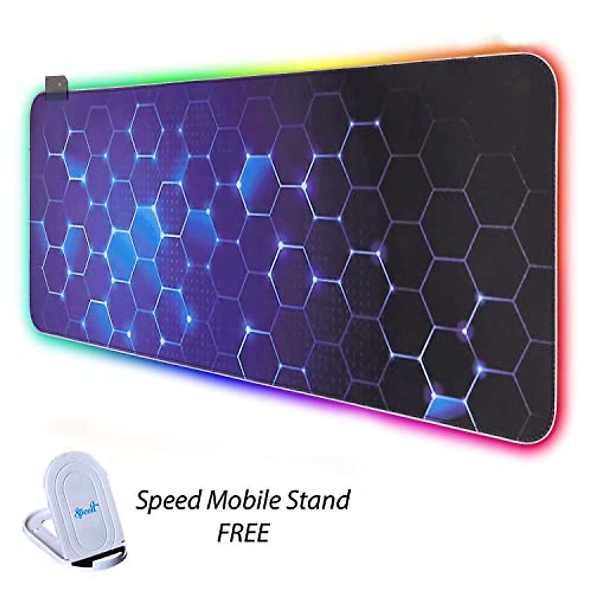 Speed RGB Gaming Mouse Pad, Non-Slip Rubber Base, Soft Glowing 14 LED Modes Gaming Desk Keyboard Pad Mat (6 : Blue Hexagon 78 x 30 Cm)