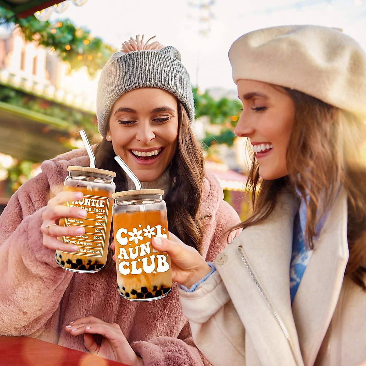 HEXMOZ Aunt Gifts from Niece, Newphew - Auntie Birthday Gifts, Cool Aunt Club, Auntie Era, Best Aunt Ever, Promoted To Aunt, New Aunt, Pregnancy Announcement Ideas - 16oz Glass Cup