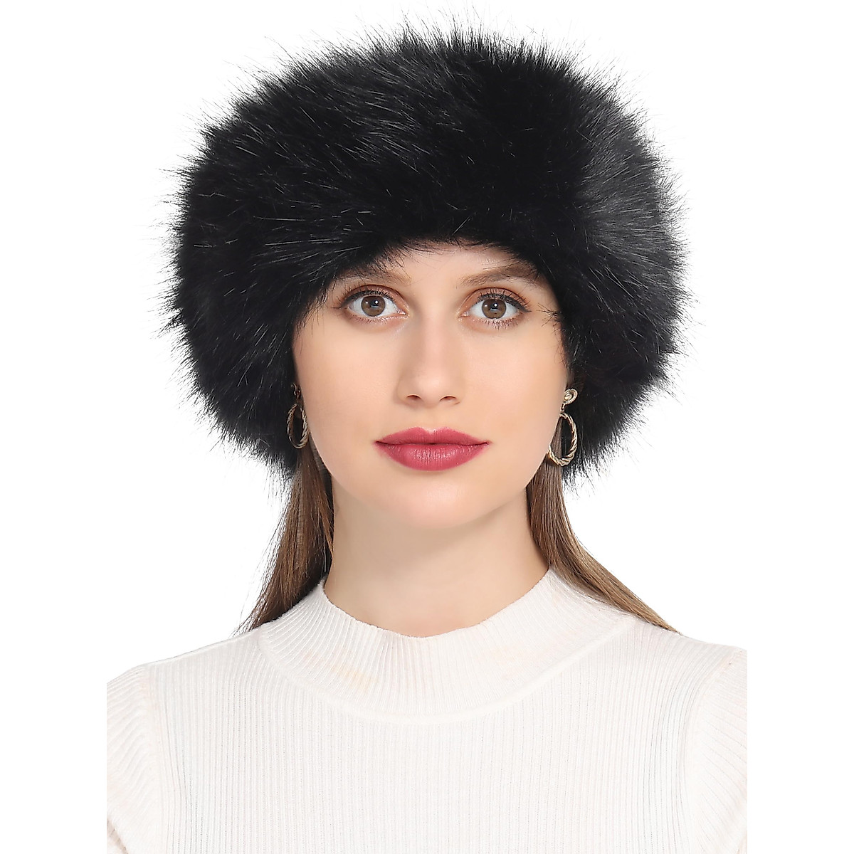 Rulala Fancy Faux Fur Headband for Women Winter Earwarmer Earmuff with Elastic(Black)