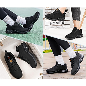 FENLERN Steel Toe Shoes for Women Lightweight Safety Shoes Comfortable Work Shoes Ladies Steel Toe Sneakers Non Slip Work Shoe Arch Support Breathable Cushioning (5,Black)