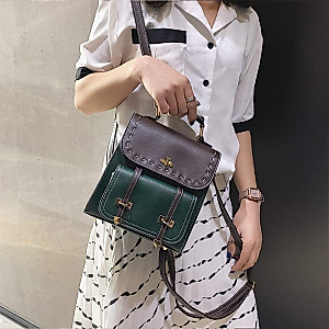 Little Bee Mini Backpack Women's Faux Leather Backpack Convertible Purse Stylish Crossbodybag (Green)