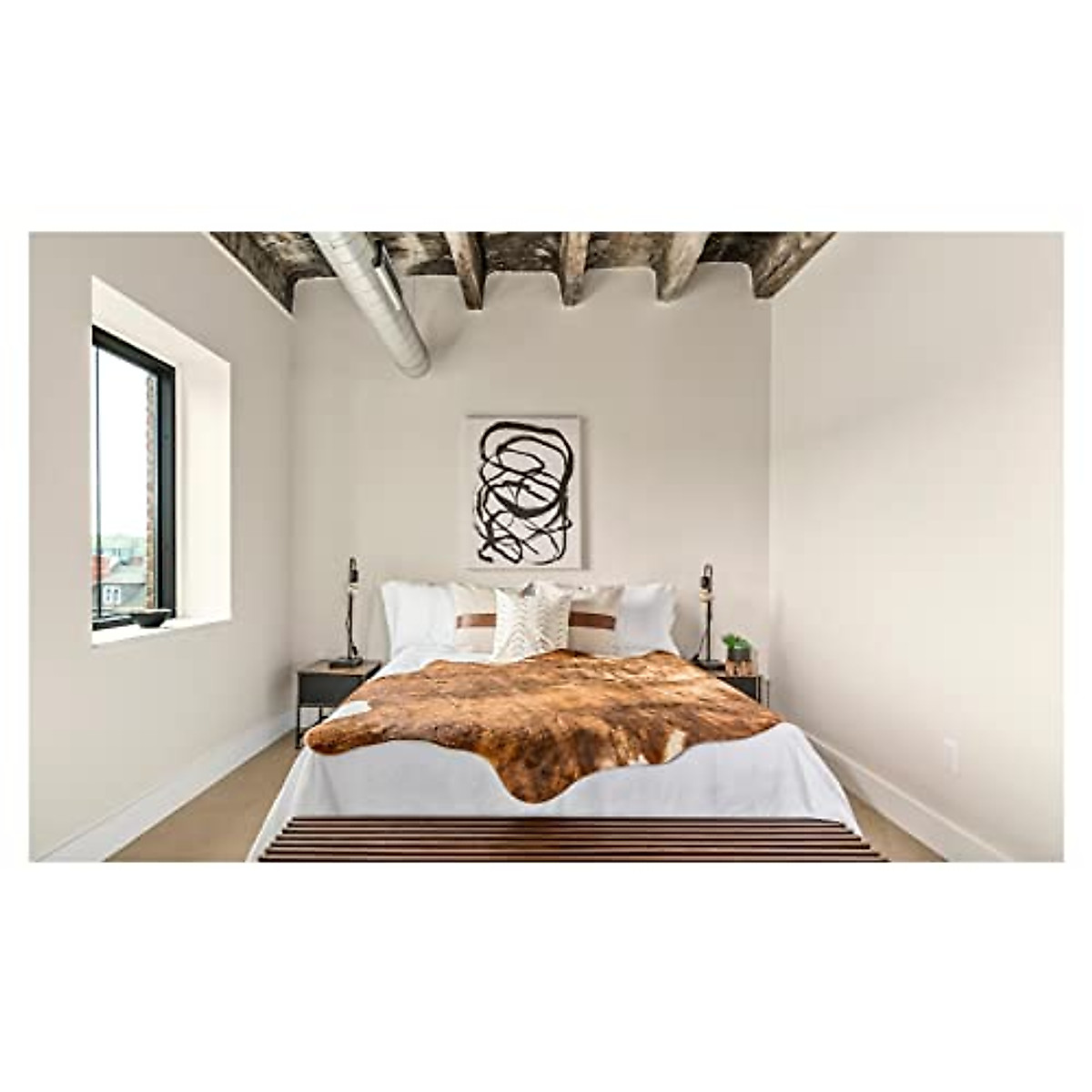 NativeSkins Large Faux Cowhide Rug - Sahara Sands (4.6ft x 6.6ft) - Cow Print Area Rug for a Western Boho Decor - Synthetic, Cruelty-Free Animal Hide Carpet with No-Slip Backing