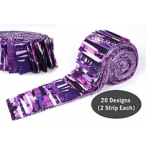 Soimoi 40Pcs Tie Dye Print Cotton Precut Fabrics for Quilting Craft Strips 2.5x42inches Jelly Roll - Purple