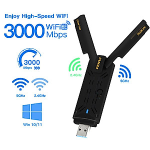 FENVi AX3000 WiFi 6E USB 3.0 Network Adapter Driver Free Wireless USB Gigabit Gaming WiFi Card with 2.4G,574Mbps,5G,2400Mbps,6G,2400Mbps WiFi 6e USB Dongles Support Windows 11/10 Not for Linux