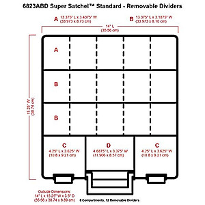 AB Designs 6823ABD Super Satchel with Removable Dividers, Stackable Home Storage Organization Container, Clear with Sliver Latches and Handle
