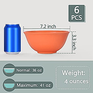 [Set of 6] Unbreakable Cereal Bowls 41 OZ Microwave and Dishwasher Safe BPA-Free Serving Bowls for Salad, Soup,Ramen,Noodle,Oatmeal,Snack Apply to Kitchen, Freezer,Dishwasher & Microwave Safe