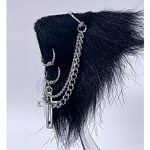 VIGVAN Cat Cosplay Ears Accessories Punk Gothic Cross Cat Ears Headbands clips (Black)