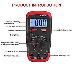 Capacitor Tester, Capacitance Meter, Portable Capacimeter, LCD Digital for Measuring for Test
