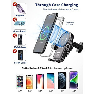Wireless Car Charger, BENBOAR 15W Fast Charging Kharly Car Phone Holder, [Hug me] Astronaut Smart Sensor Auto-Clamping Phone Mount Car Air Vent Stand for iPhone Samsung Google LG etc Smartphones,Black