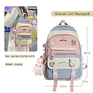 YJMKOI Kawaii Girl backpack with Cute Plush Doll Pendant Cute Elementary Schoolbag,Aesthetic Backpack for Teen Girls (Purple)