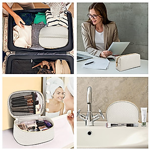 KTMOUW Makeup Bag 3 Pcs Waterproof Cosmetic Bag Set Portable Travel Cosmetic Bag Multifunction Organizer Storage Bag Weave Toiletry Bag for Women, Beige