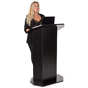 Displays2go Floor Podium with Reading Surface – Black (OLILCTOPBBK)