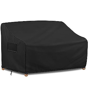 HENAYUK Waterproof Outdoor Sofa Cover, Heavy Duty 2 Seater Outdoor Loveseat Cover, 600D Windproof Patio Sofa Cover with Air Vent and Handles, 54W x 37D x 35H Inches, Black