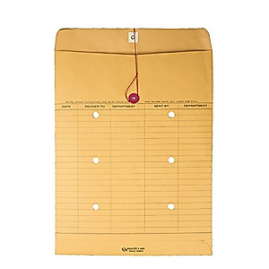 Quality Park Interoffice Envelopes, String and Button, Brown Kraft, 10 x 13, 100 per Case, (63561)