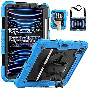 Wgdttve iPad Air 5th/4th Generation Case, iPad Pro 11 Inch Case with Built-in Screen Protector, Drop Proof Protection 360°Rotating Stand/Handle,Pencil Holder Case for iPad 10.9 Inch 2022 (Light Blue)