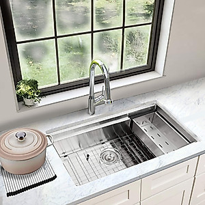 Nantucket Sinks' SR-PS-3620-16 - 36 Inch Pro Series Large Prep Station Single Bowl Undermount Stainless Steel Kitchen Sink with Compatible Accessories