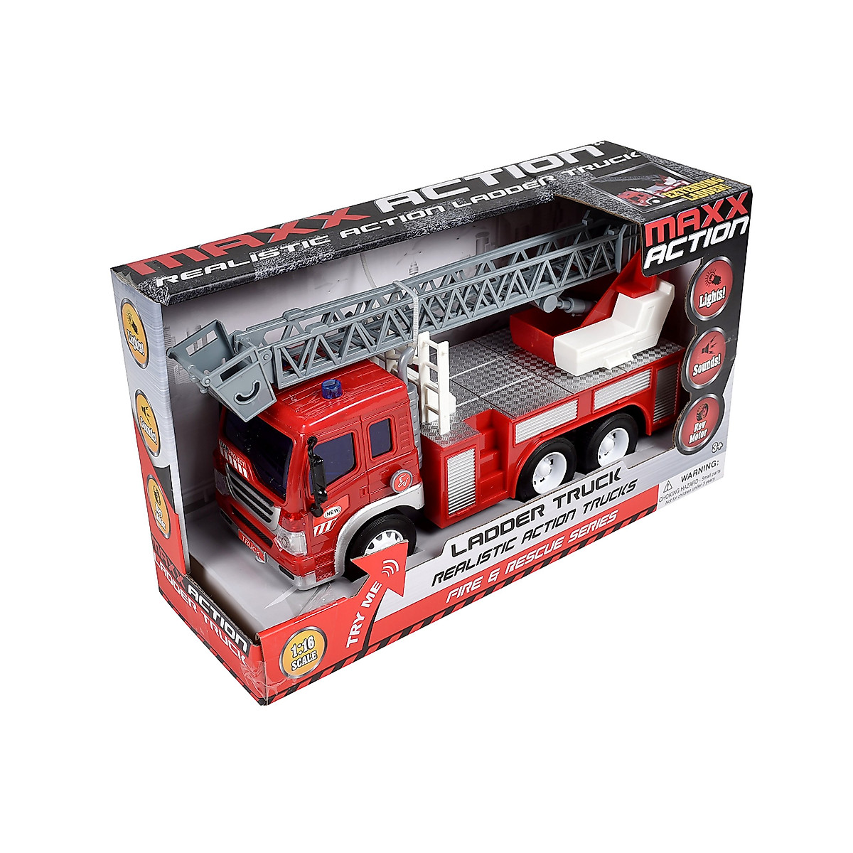 Sunny Days Entertainment Maxx Action Mini Rescue Vehicle Toy Fire Truck with Extention Ladder and Push Button Lights and Sounds (Colors and Style Purchased May Vary)