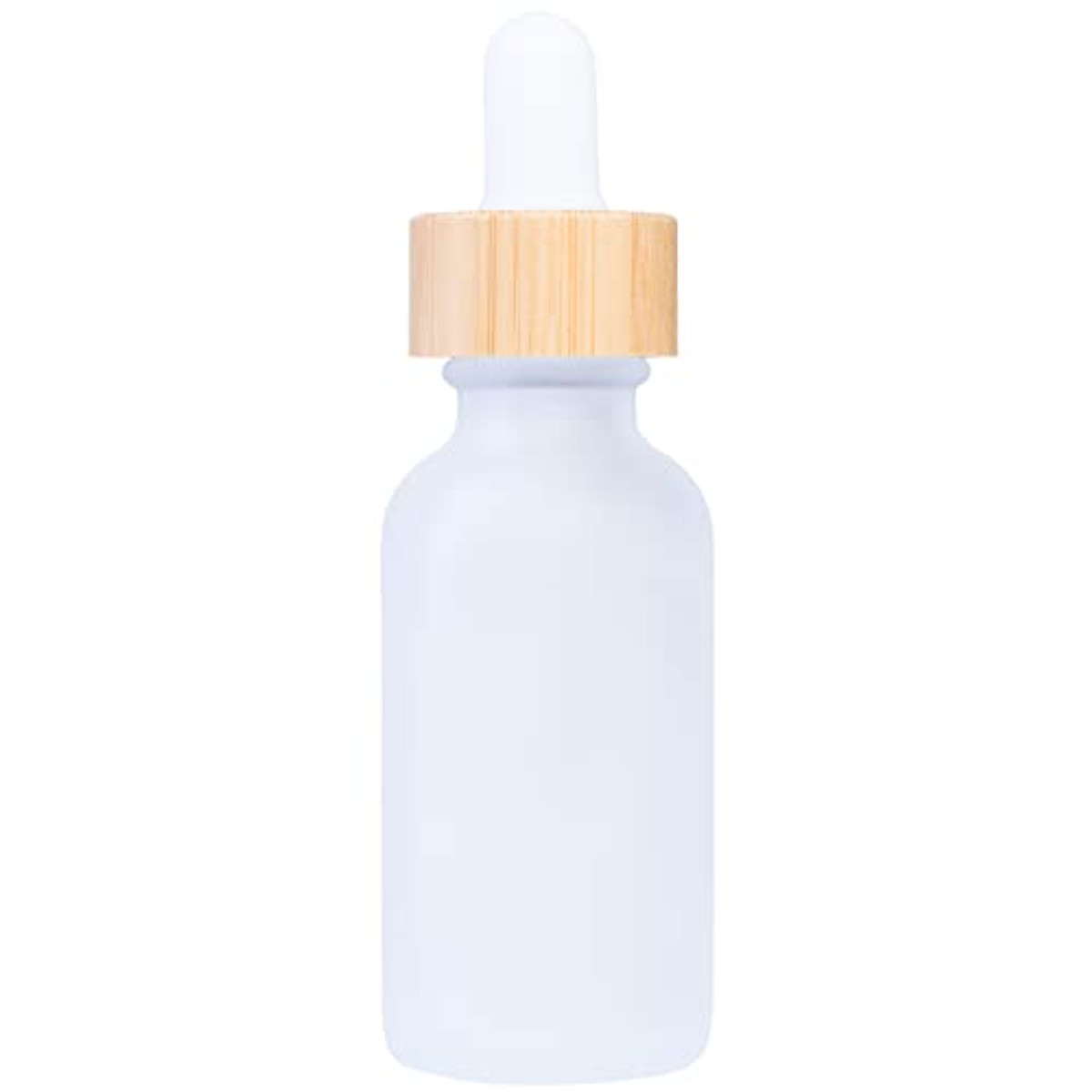 Focus Nutrition 24 Pack Clear Frosted Boston Round Essential Oils Aromatherapy Glass Bottles Jar With White Bamboo eye dropper cap, 1oz