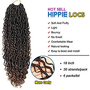 6 Packs Curly Goddess Faux Locs Crochet Hair for Black Women, 18 Inch Goddess Locs Crochet Hair Hippie Locs Synthetic Braids, Boho Style Hair Extensions (18 Inch, 6 Packs, T1B/30)