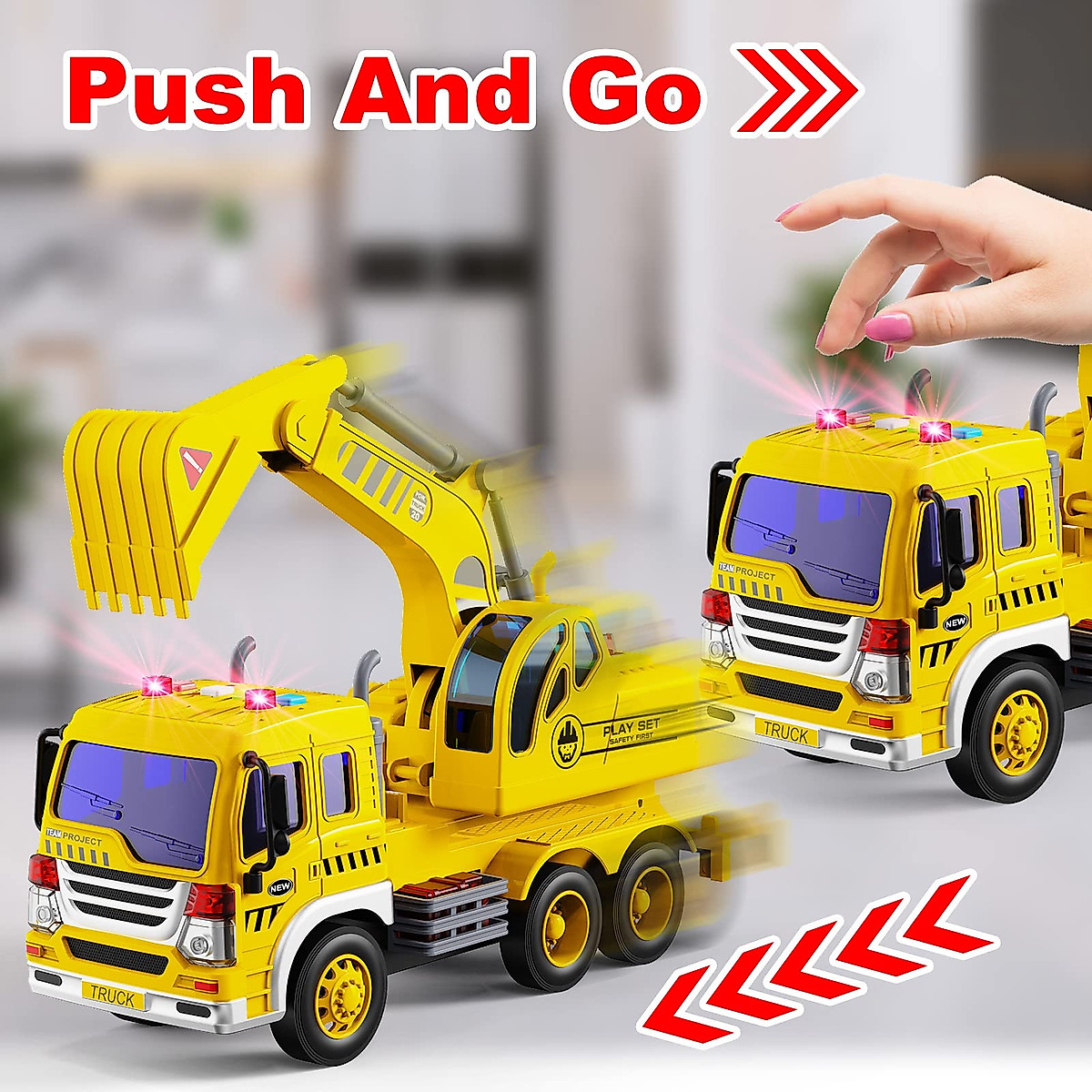 TOYABI 1:16 Scale Realistic Construction Dump Truck Toy Set with Lights & Sounds - Perfect for Boys Age 3-7