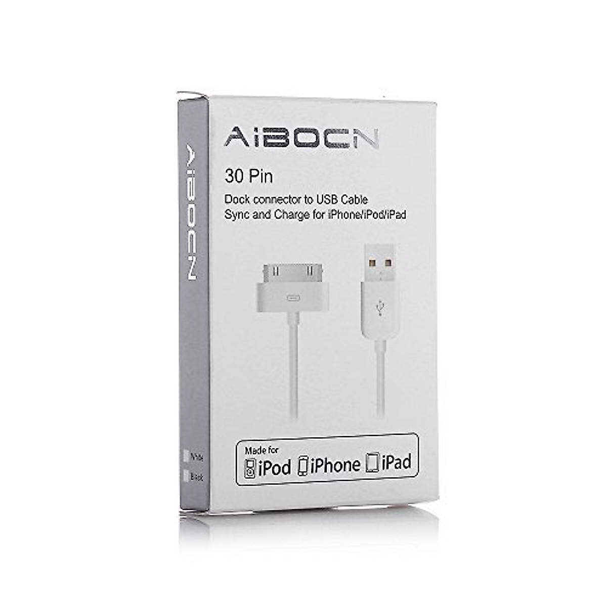 Aibocn MFi Certified 30 Pin Sync and Charge Dock Cable for iPhone 4 4S / iPad 1 2 3 / iPod Nano/iPod Touch - White