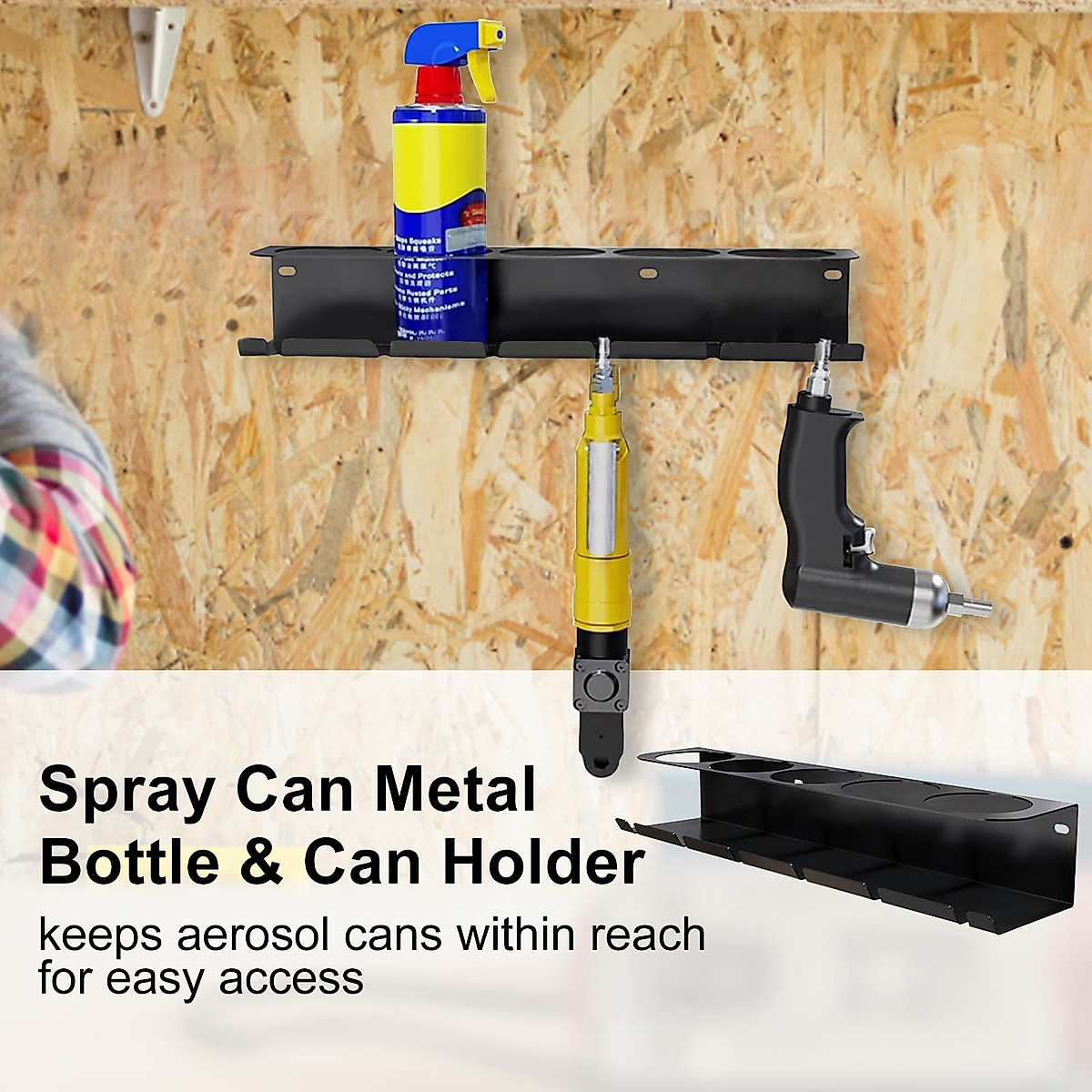 Fepinc 2 Pack 5 Hole Spray Can Organizer Can Holder, 17in Metal Spray Can Holder Rack Wall Mount Tool Shelf Organizer for Workshop, Shed, Garage, Home (2)