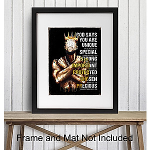 African American Religious Wall Art - Christian Decor - Catholic Gifts for Men - God Says You Are - Scripture Wall Art - Spiritual Inspirational Bible Verses - Positive Motivational Quotes - Black Art