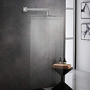 HarJue Shower Head with Extension Arm, High Pressure Square Shower Head with ShowerArm, Stainless Steel Rainfall Showerhead-Waterfall Full Body Coverage (12'' ShowerHead with 16'' Arm, Brushed Nickel)