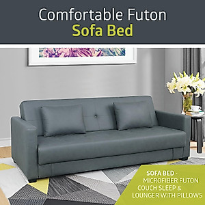 Pearington Mia Sofa Bed- Microfiber, Multi Position Bedroom, Living Room, or Office Futon; Couch Sleeper and Lounger with Extra Storage under Bottom Cushion, Dark Grey, Model:MIA-LG-15