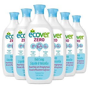 Ecover Naturally Derived Liquid Dish Soap, Fragrance-Free, 25 Fl Oz (Pack of 6)