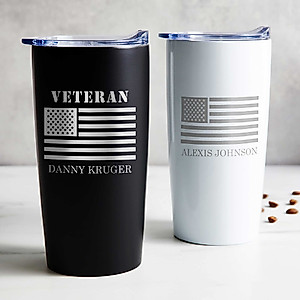 Lifetime Creations Engraved Personalized Veteran Tumbler 20 oz (Black) with American Flag - Custom Veteran Gift for Veterans Day Event, Insulated Stainless Steel Coffee Travel Mug